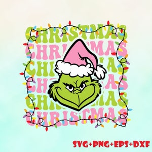 Pink Christmas Grinch Face SVG, Christmas Lights SVG, Funny Merry ...