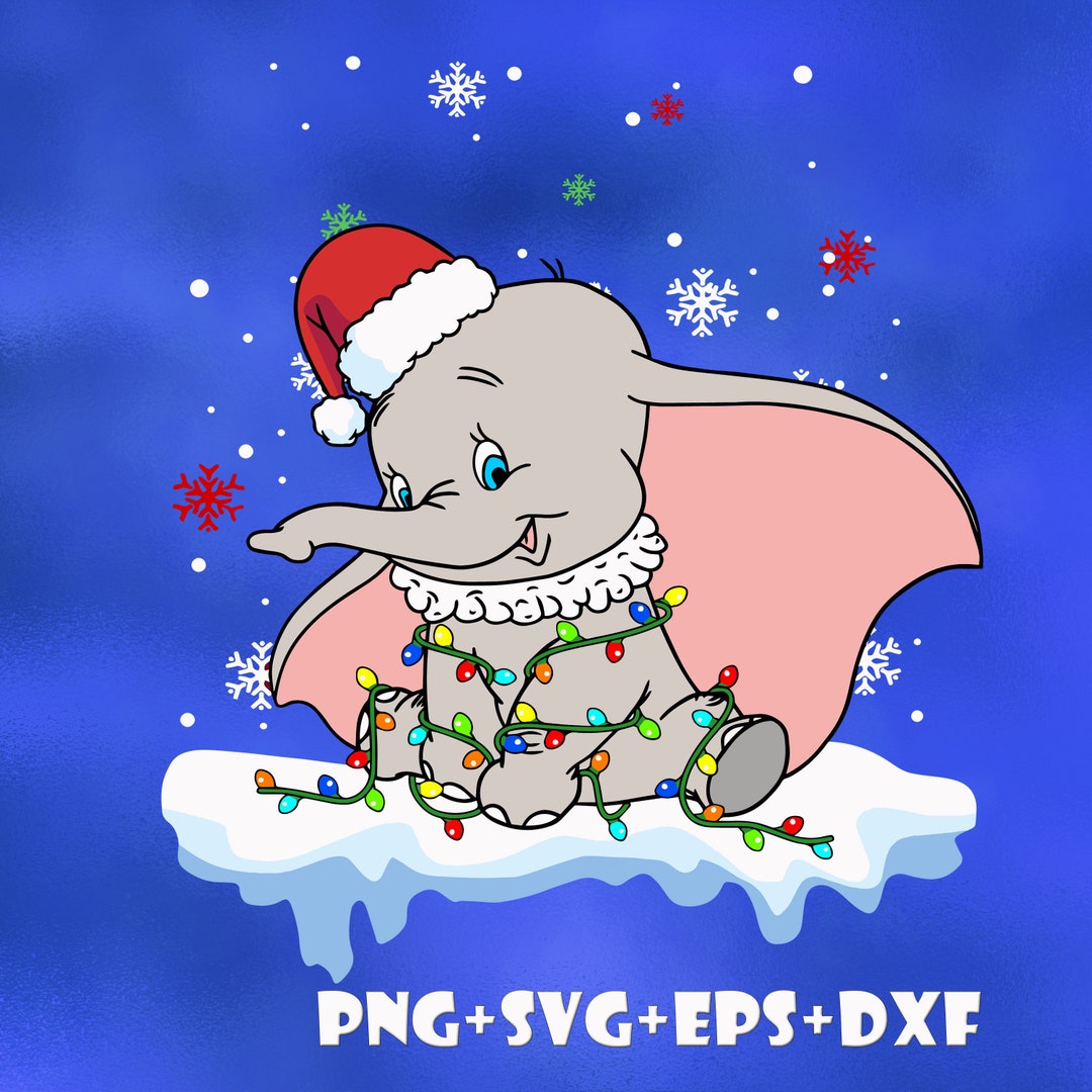 Dumbo the Flying Elephant Christmas Lights in Snow SVG PNG, Mickey and ...
