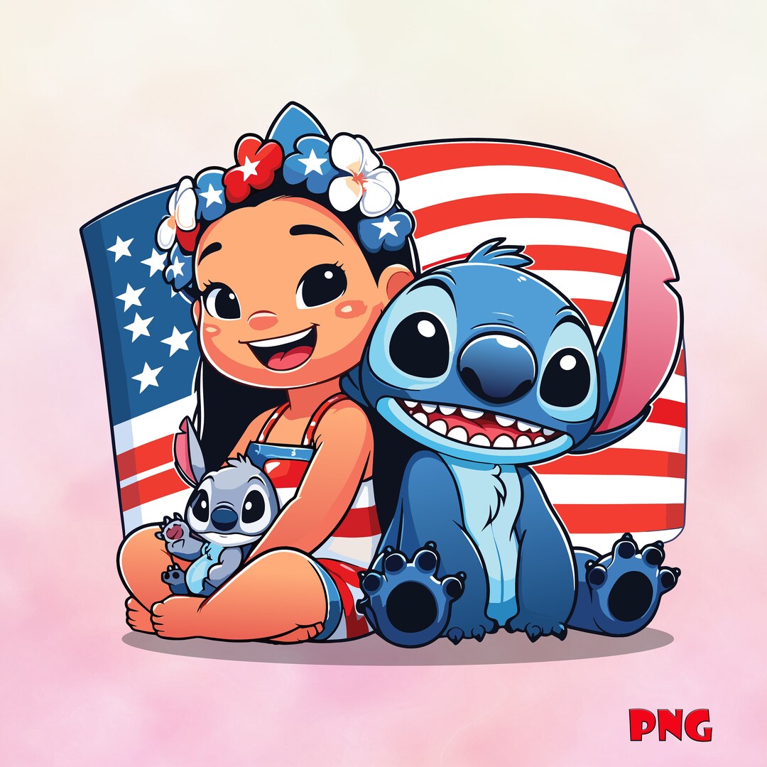 Stitch and Lilo 4th of July US Flag Png, Happy 4th of July, Red White ...
