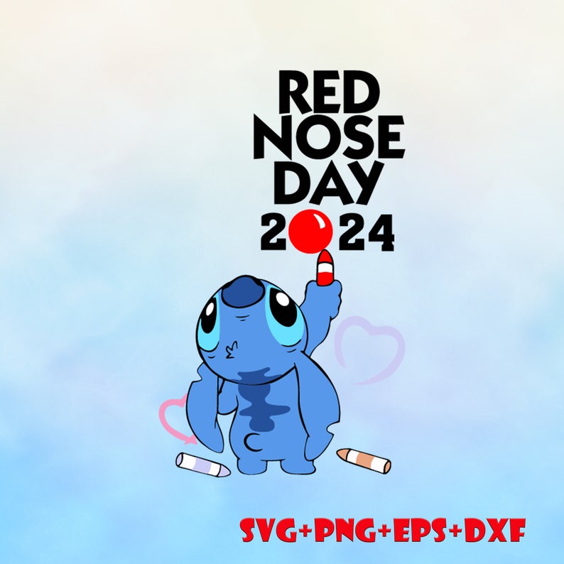 Stitch Ohana Red Nose Day 2024 SVG, Stitch Hearts Svg, Cartoon SVG PNG ...