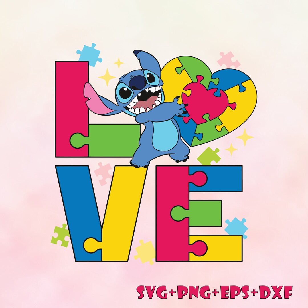 Funny Love Autism Stitch Cartoon Autism Awareness PNG , Cartoon Autism ...
