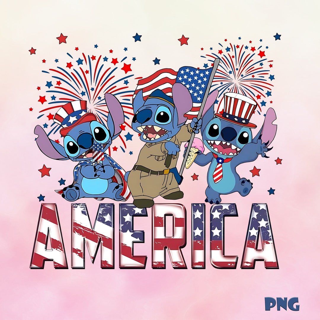 Stitch America Png, Happy 4th of July, Red White and Blue, American ...