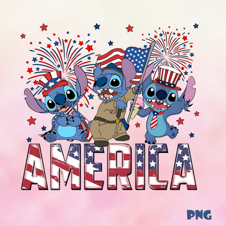 Stitch America Png, Happy 4th of July, Red White and Blue, American ...