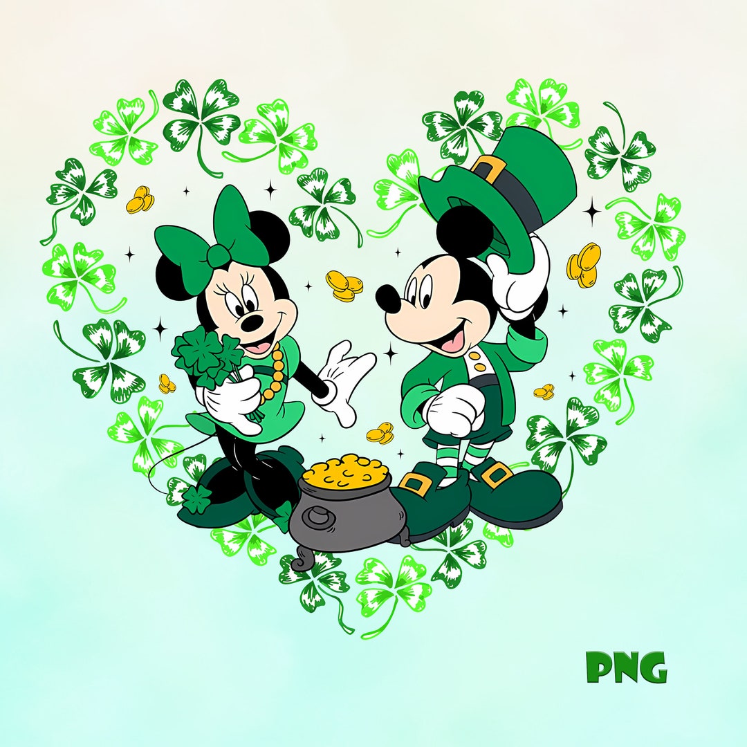 St Patricks Day Mickey and Minnie Mouse PNG, Shamrock Svg, Heart Lucky ...