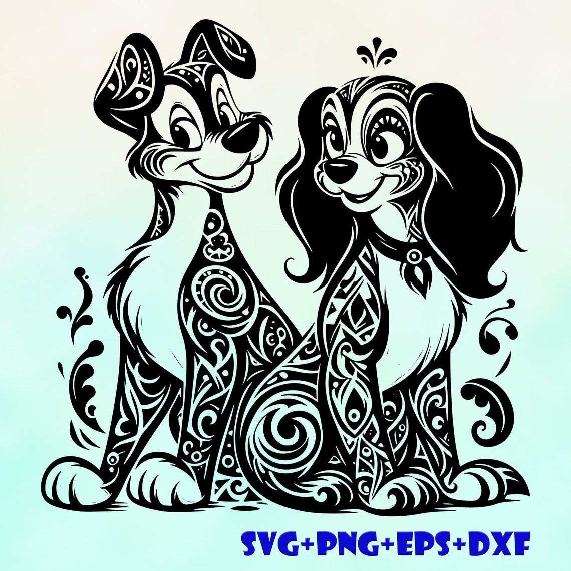 Lady and the Tramp Mandala SVG, Enchanted Svg, Mandala Svg, Silhouette ...