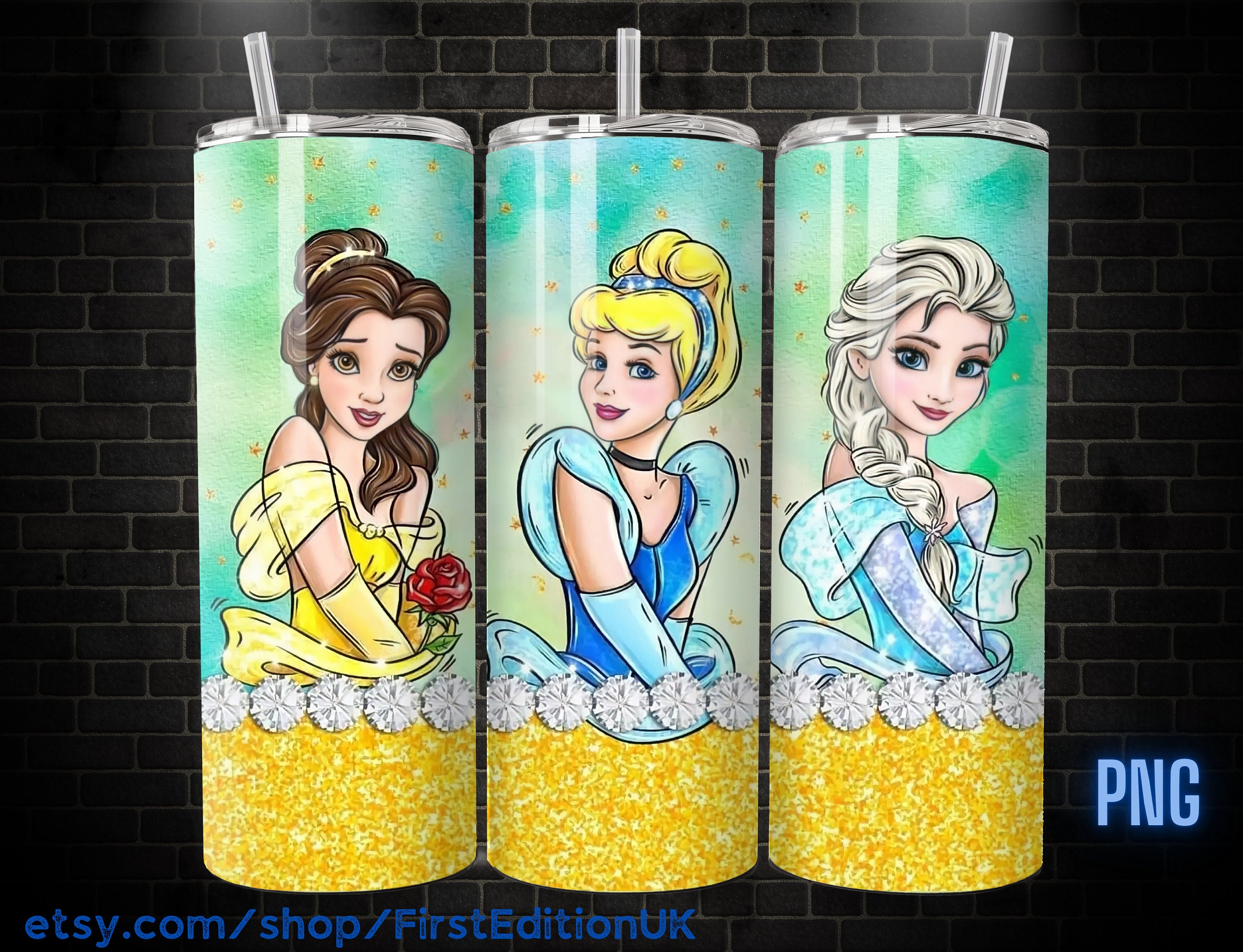 Cute Princess Glitter Sparkle Tumbler Wrap PNG, 20oz Skinny Wrap, Full ...