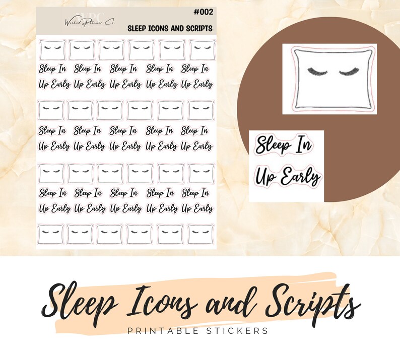 PRINTABLE Sleep Icon and Script Stickers - Etsy