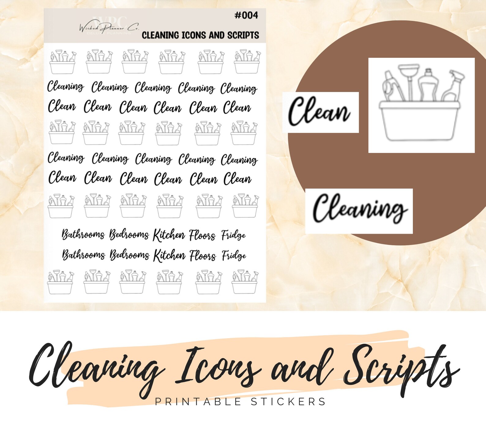 PRINTABLE Cleaning Icon and Script Stickers - Etsy