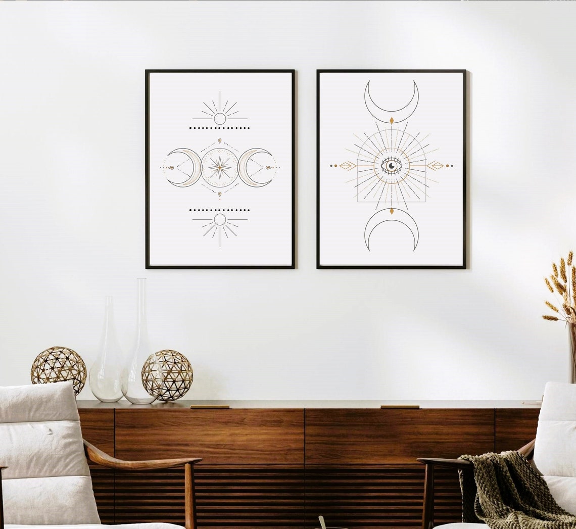 Celestial Wall Art Set 11x16 - Eclectic Boho Bedroom Decor - Printable ...