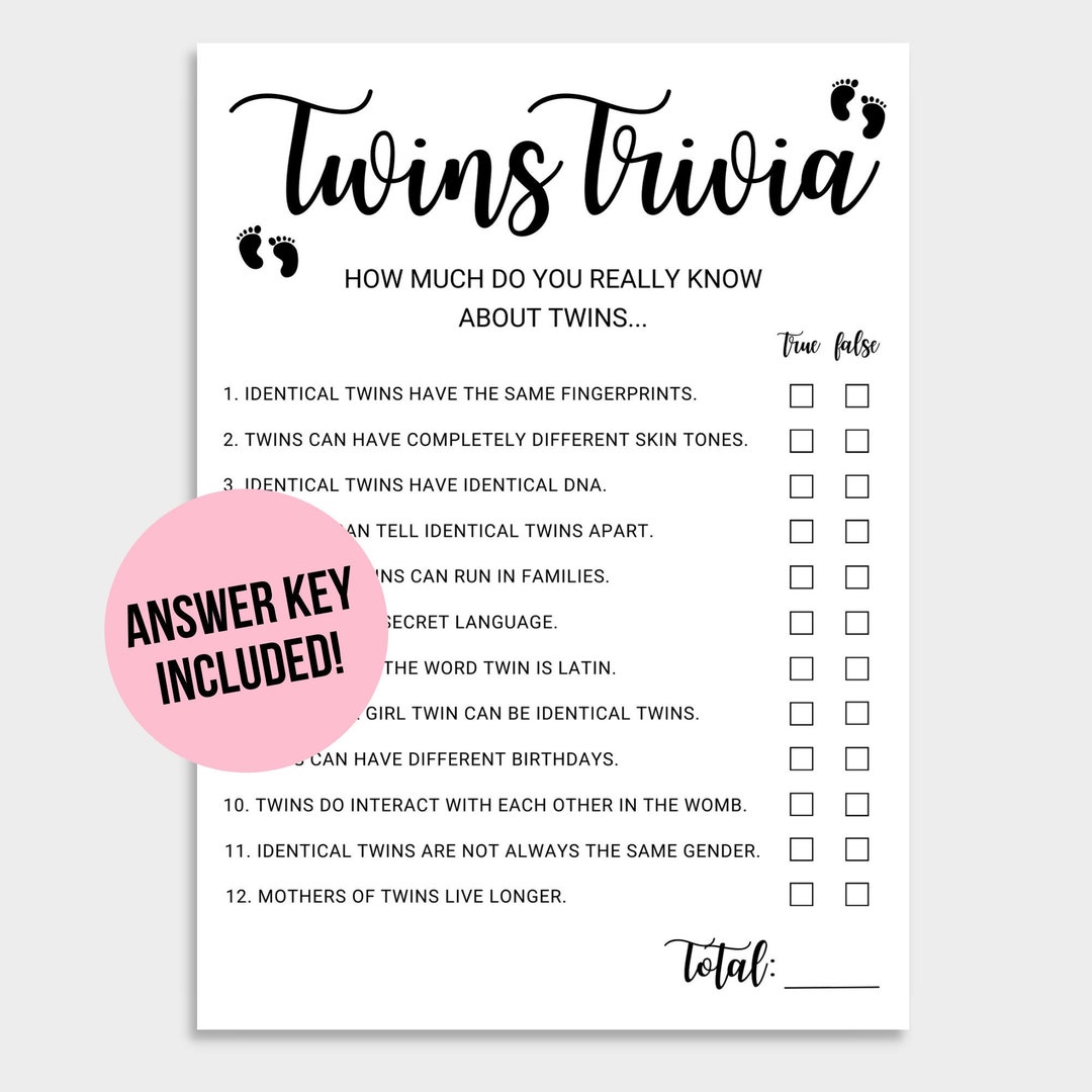 Twins Trivia True or False Baby Shower Game Fun Twin Trivia Baby Shower ...