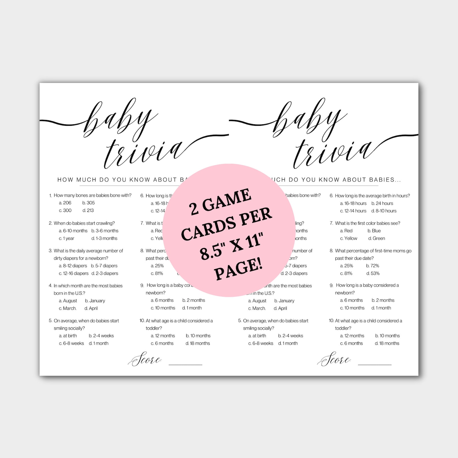 Baby Trivia Shower Game / Baby Trivia / Modern Minimalist Style Baby ...