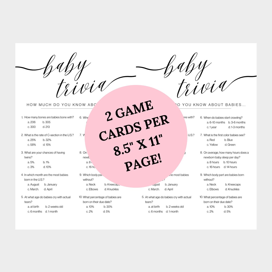 Baby Trivia Shower Game / Baby Trivia / Minimalist Style Baby Trivia ...