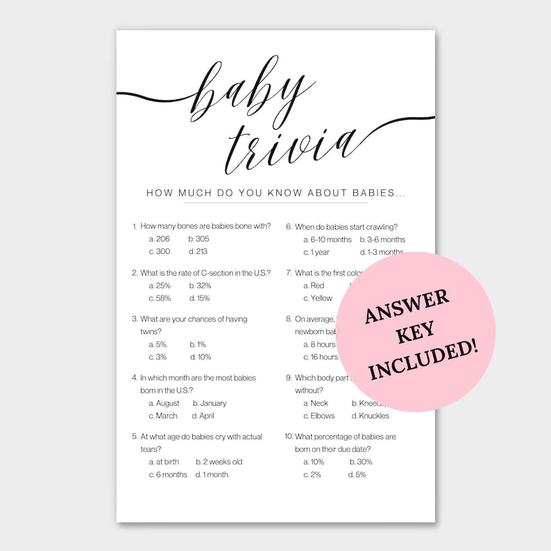 Baby Trivia Shower Game / Baby Trivia / Minimalist Style Baby Trivia ...
