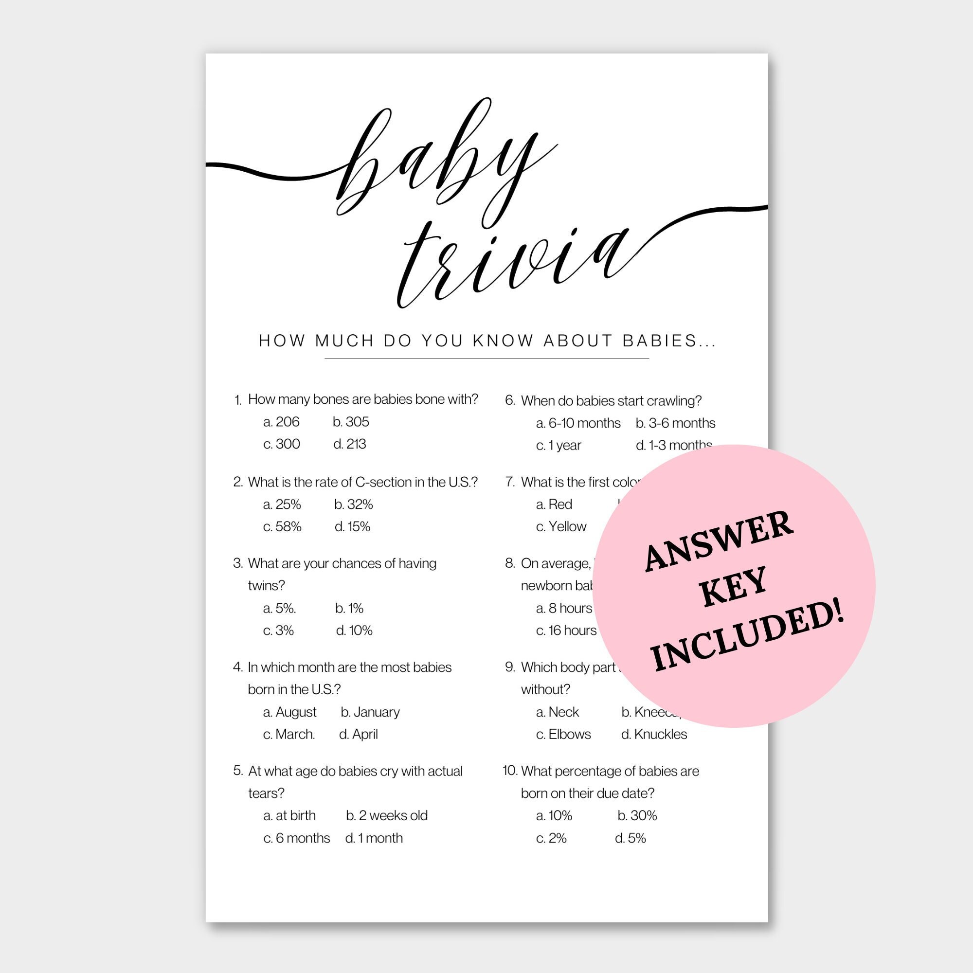 Baby Trivia Shower Game / Baby Trivia / Minimalist Style Baby Trivia ...