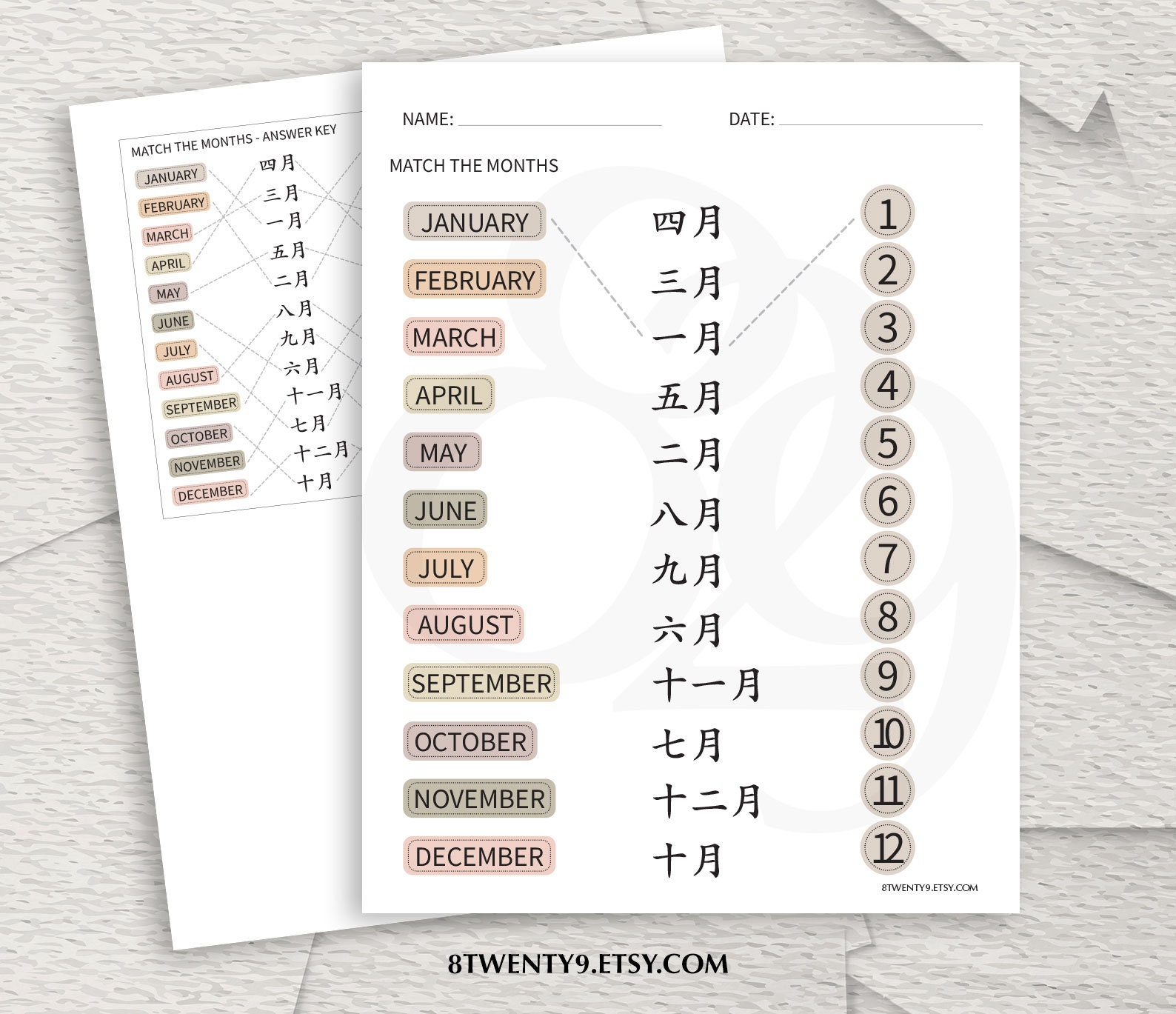 English-chinese Worksheet Printable | Months of the Year English ...