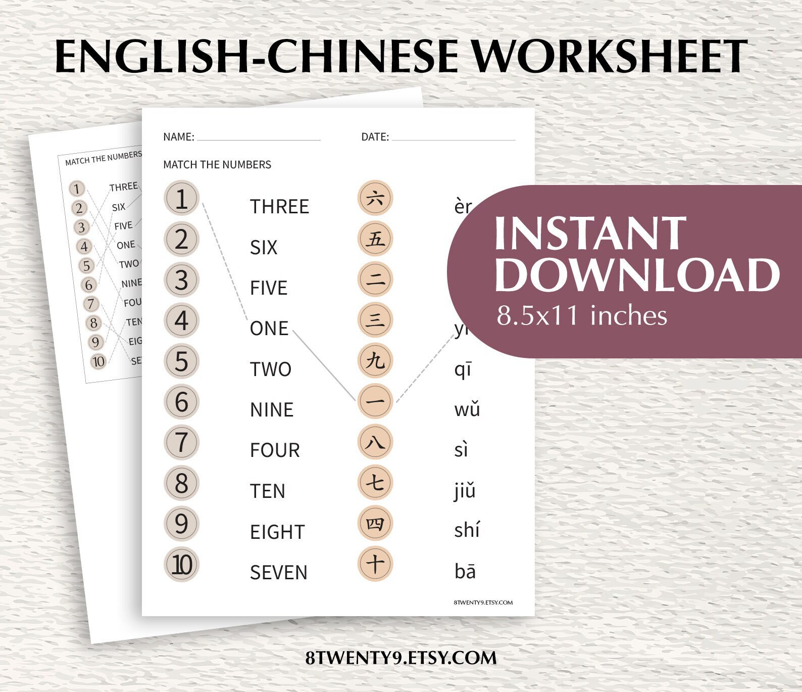 English-chinese Worksheet Printable Numbers 1-10 English Chinese ...
