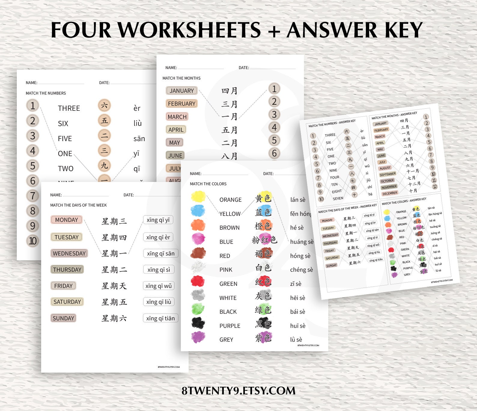 English-chinese Worksheet Printable | Numbers Months Days Colors ...