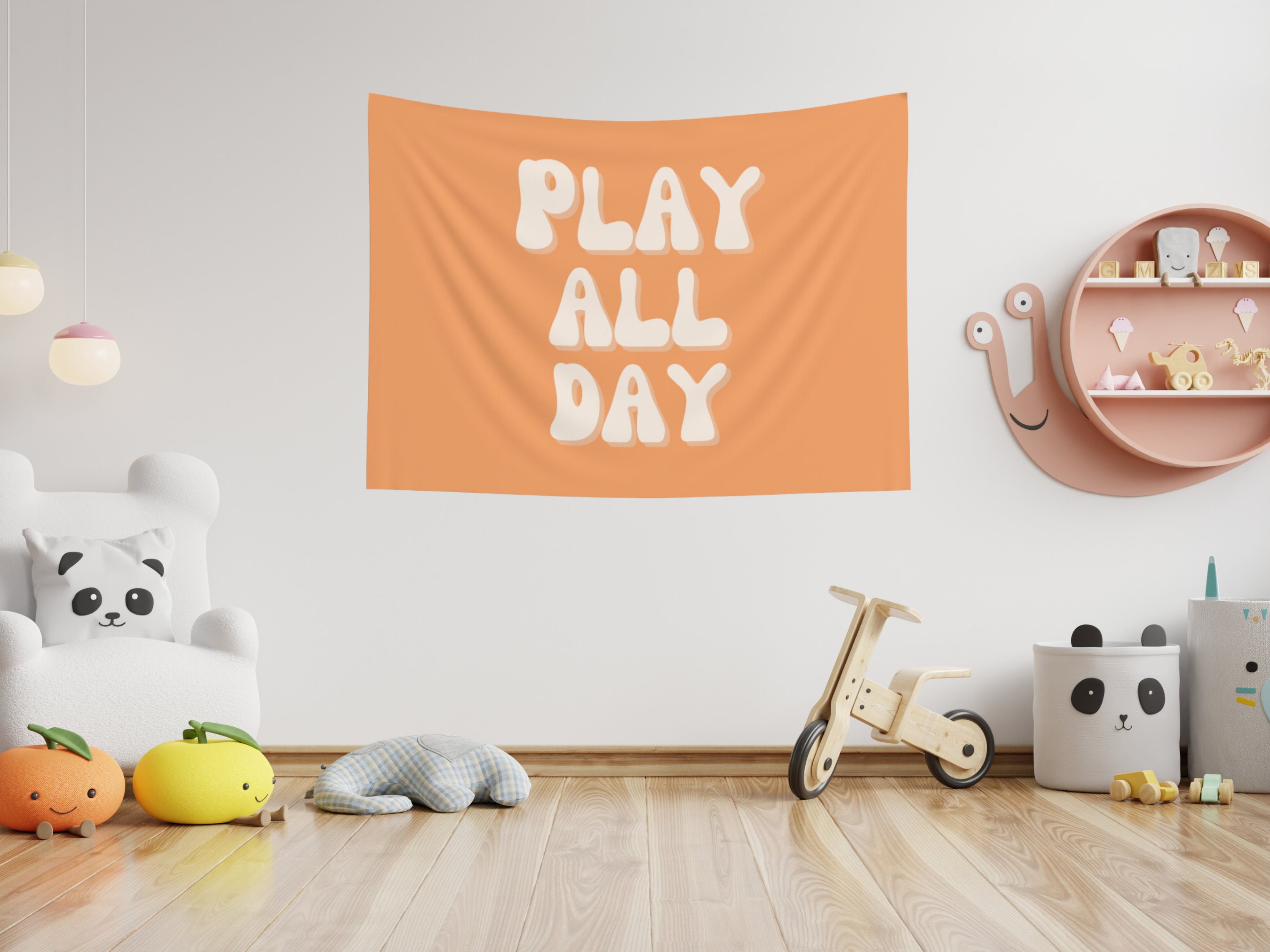 Play All Day Banner, Orange Wall Banner, Playroom Decor for Kids, Wall ...