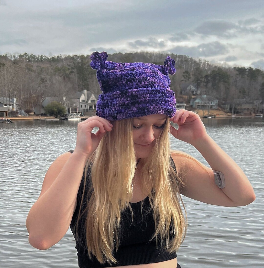 Crochet Chowder Beanie Hat, Unisex, Handmade, Cat Ear Beanie, Knit Hat ...