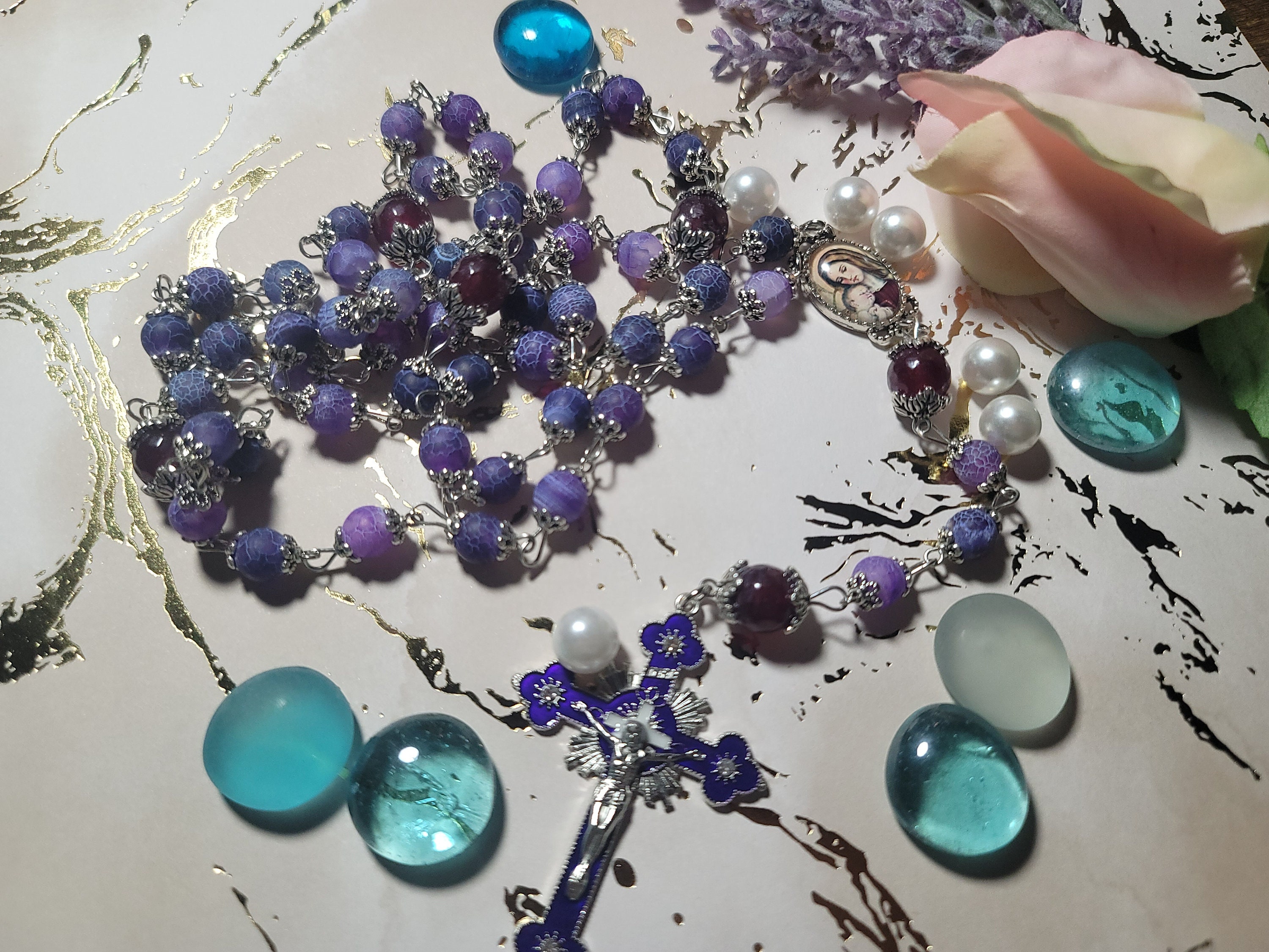 Purple Madonna and St Joseph Rosary Set (2 Rosaries) - Etsy