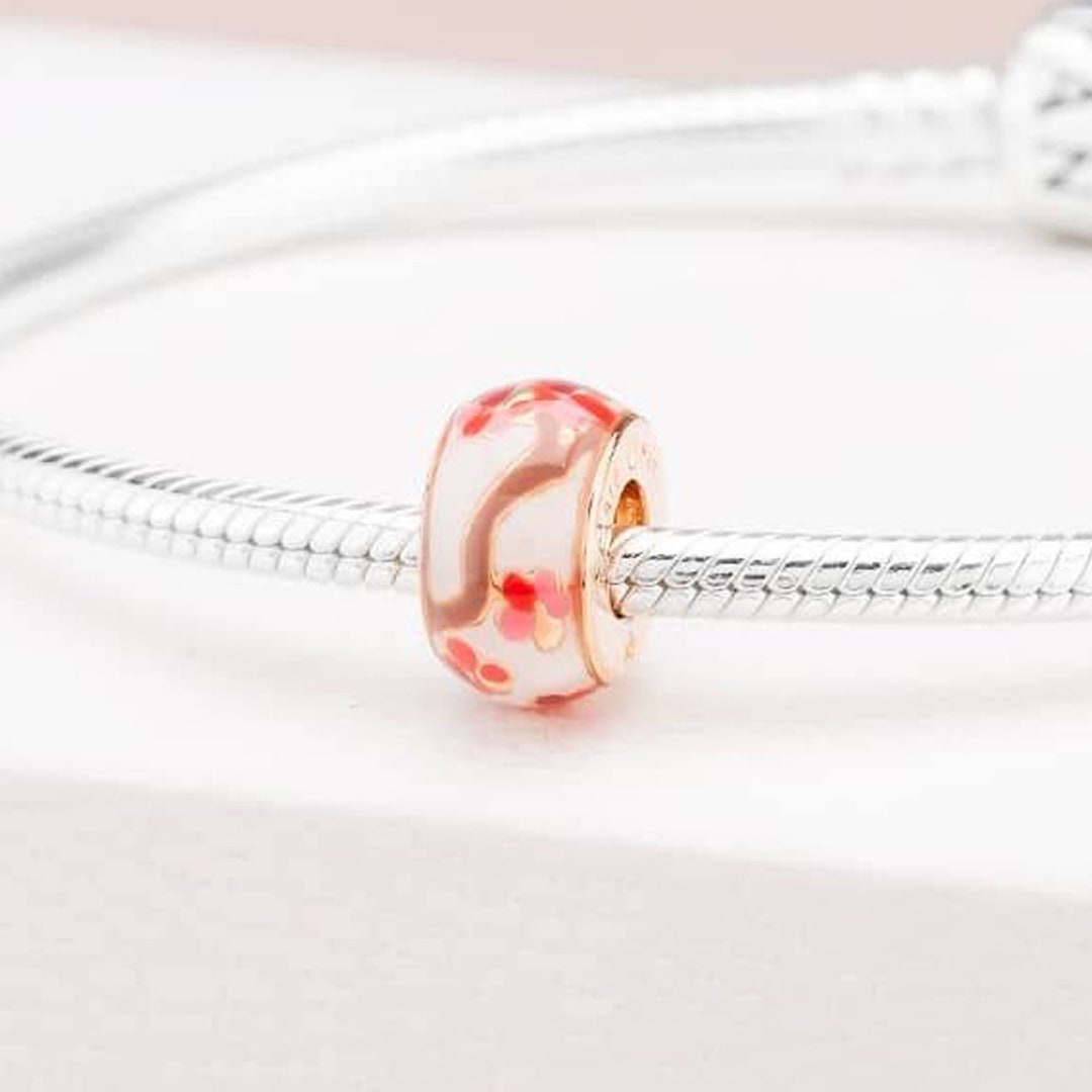 Pandora Pink Peach Blossom Flower Spacer Charm, Bracelet Charm, Beaded ...