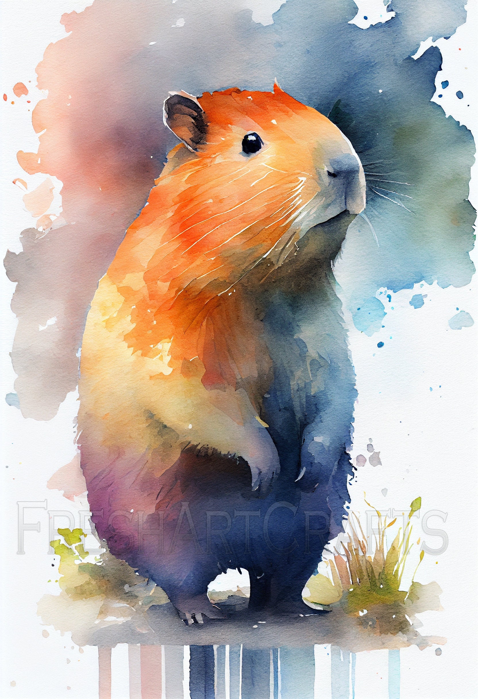 Capybara Watercolor Art, Capybara Painting, Kids Room Decor, Nursery ...