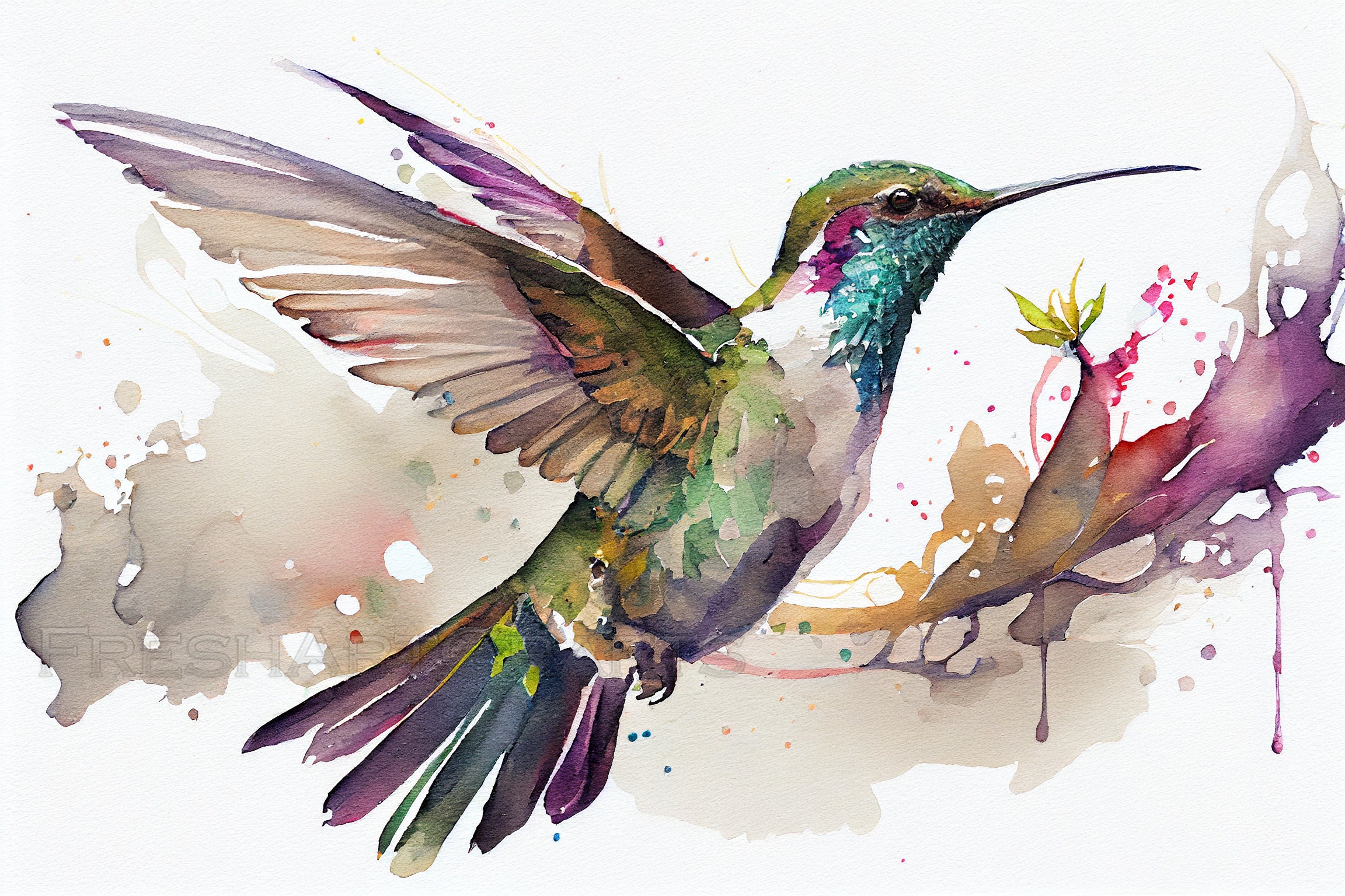 Hummingbird Watercolor Art, Bird Painting, Home Decor, Bird Wall Art ...