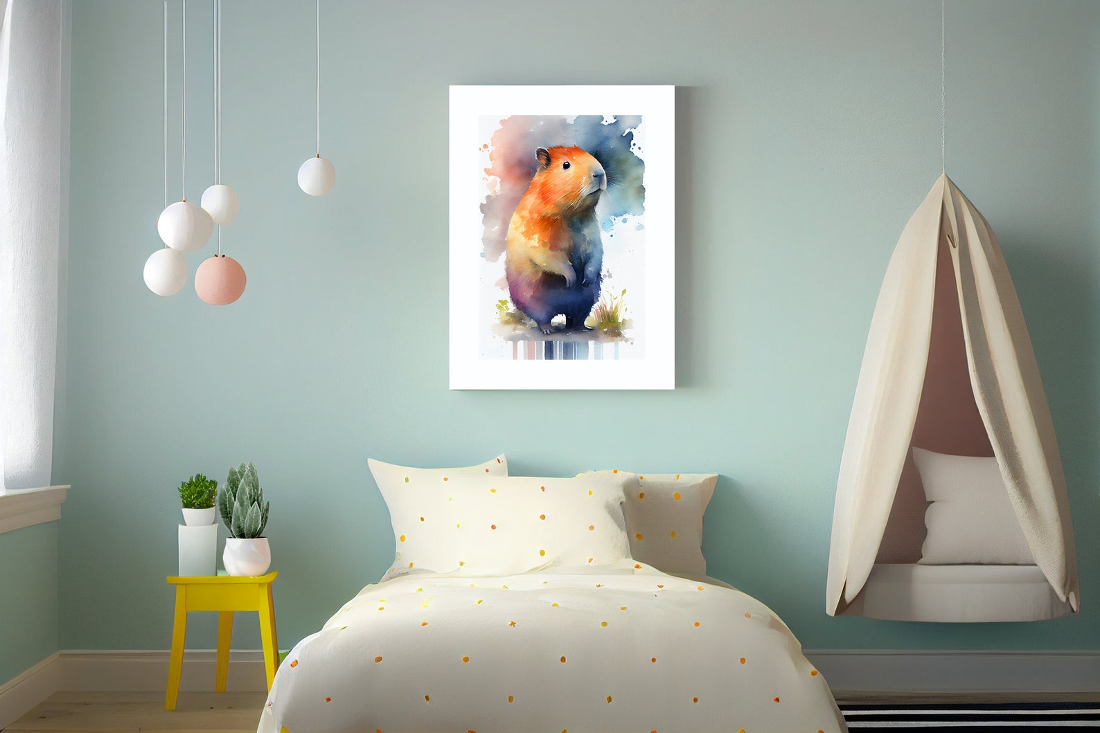Capybara Watercolor Art Capybara Painting Kids Room Decor - Etsy