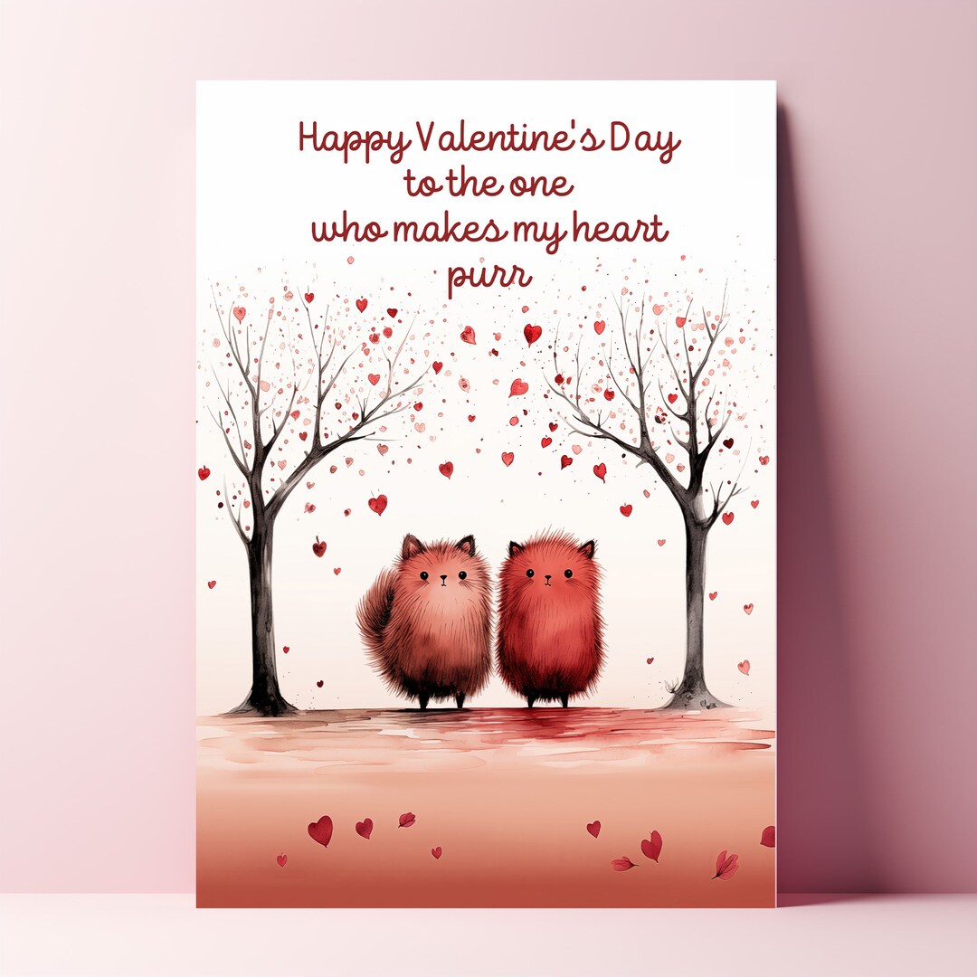 Printable Valentines Day Cards, Cats Valentines Day Card, Valentines ...