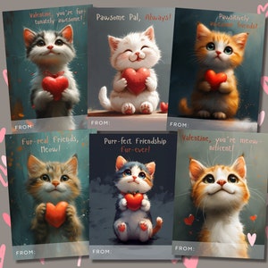 Printable Cat Valentines Day Cards, Classroom Valentine's Day Cards for ...