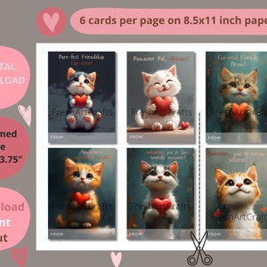 Printable Cat Valentines Day Cards, Classroom Valentine's Day Cards for ...