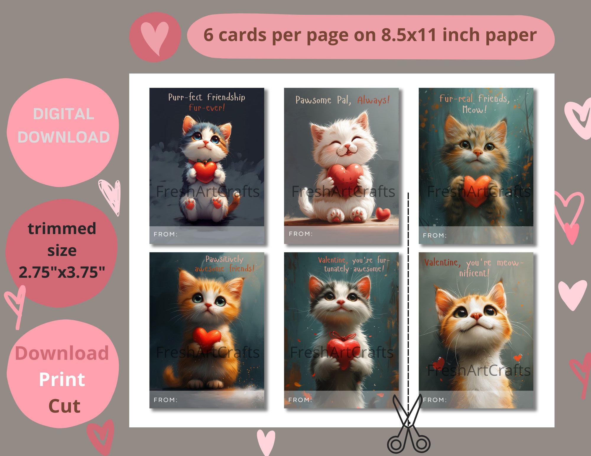 Printable Cat Valentines Day Cards, Classroom Valentine's Day Cards for ...