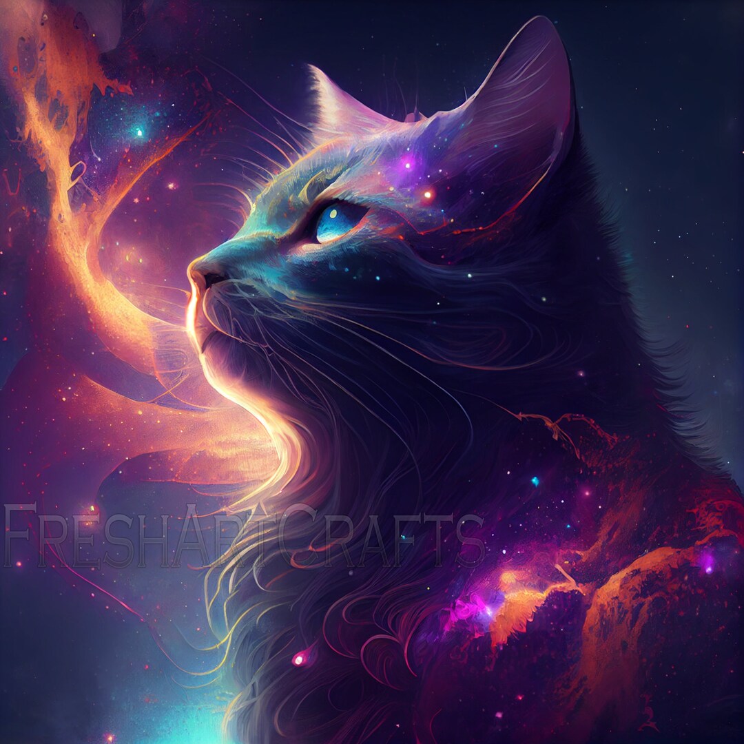 Cosmic Cat Wall Art, Space Cat Art, Digital Art Print, Digital Download ...