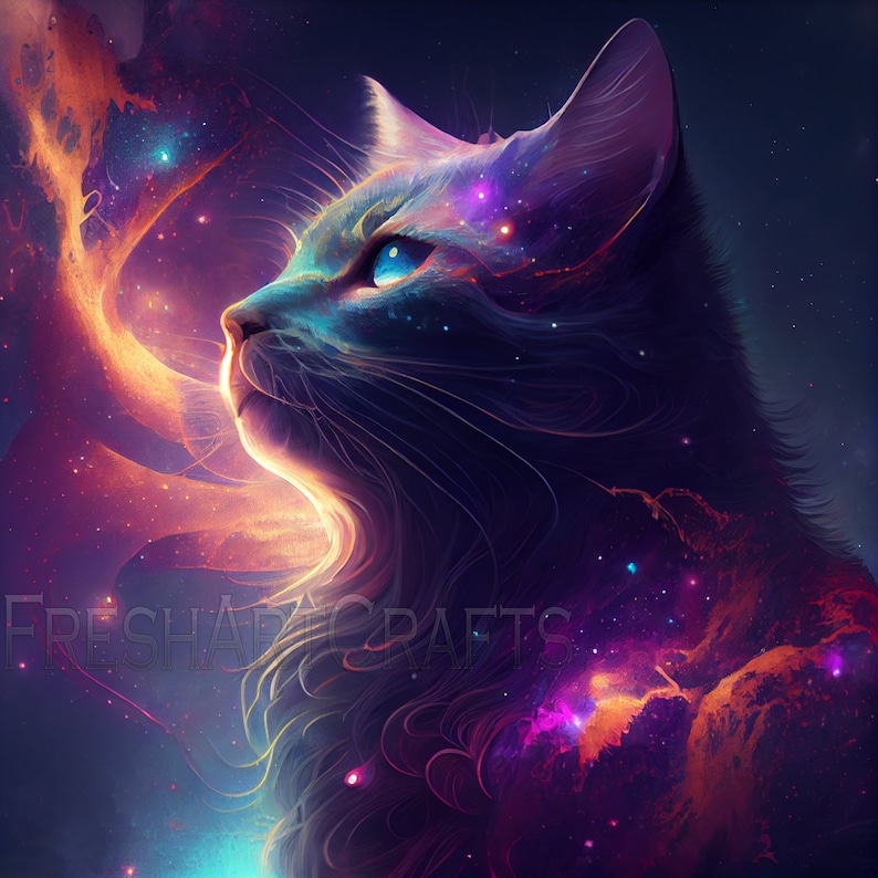 Cosmic Cat Wall Art, Space Cat Art, Digital Art Print, Digital Download, Home Decor, Wall Decor ...