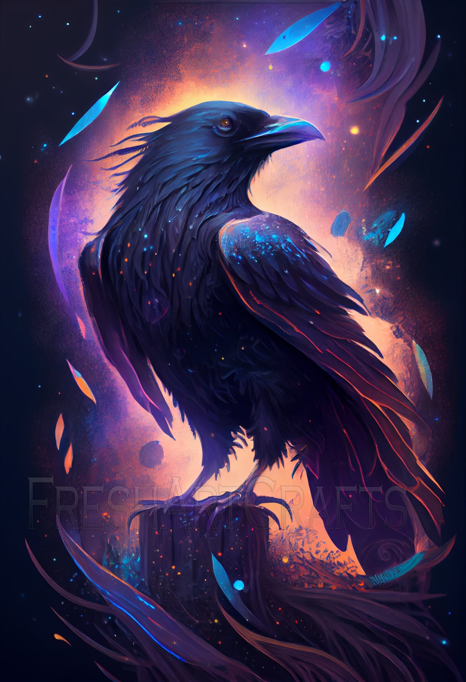 Cosmic Raven Wall Art, Space Raven Art, Raven Digital Art Print ...