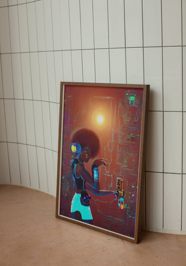 Futuristic Modern Vaporwave Set of 2 Wall Art Prints African Girl Robot ...
