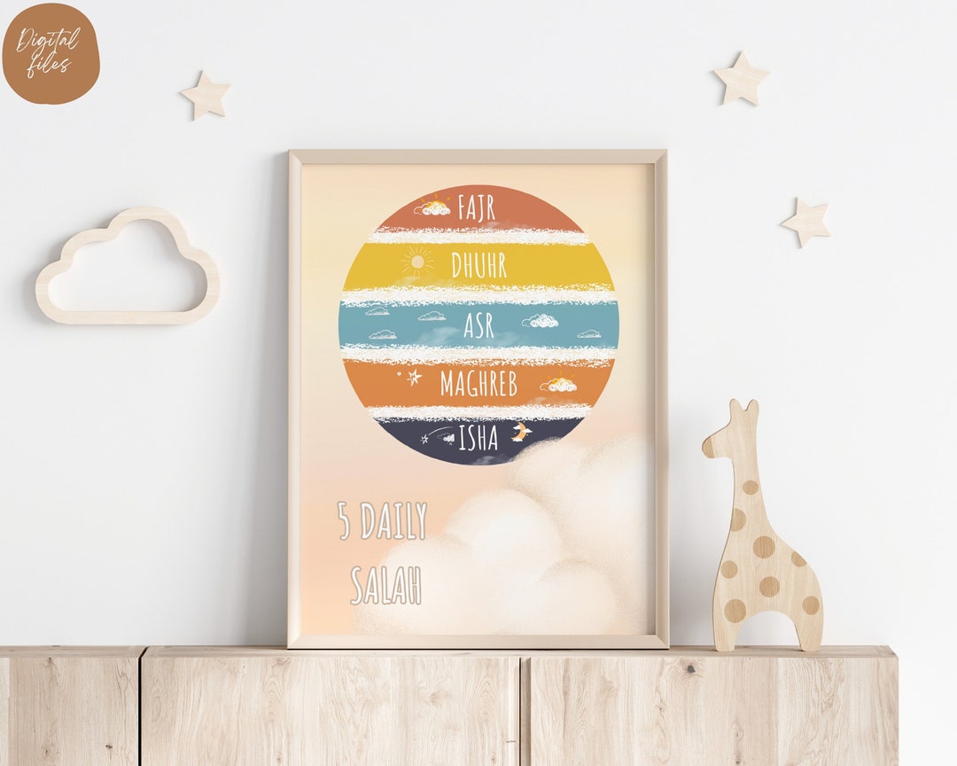 Daily Prayers Print, 5 Daily Salah Poster, Islamic Nursery Decor ...