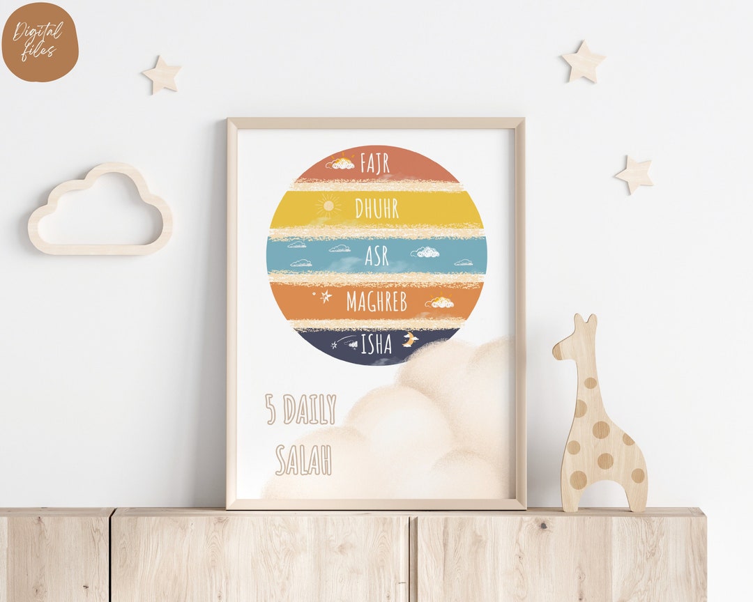Daily Prayers Print, 5 Daily Salah Poster, Islamic Nursery Decor ...