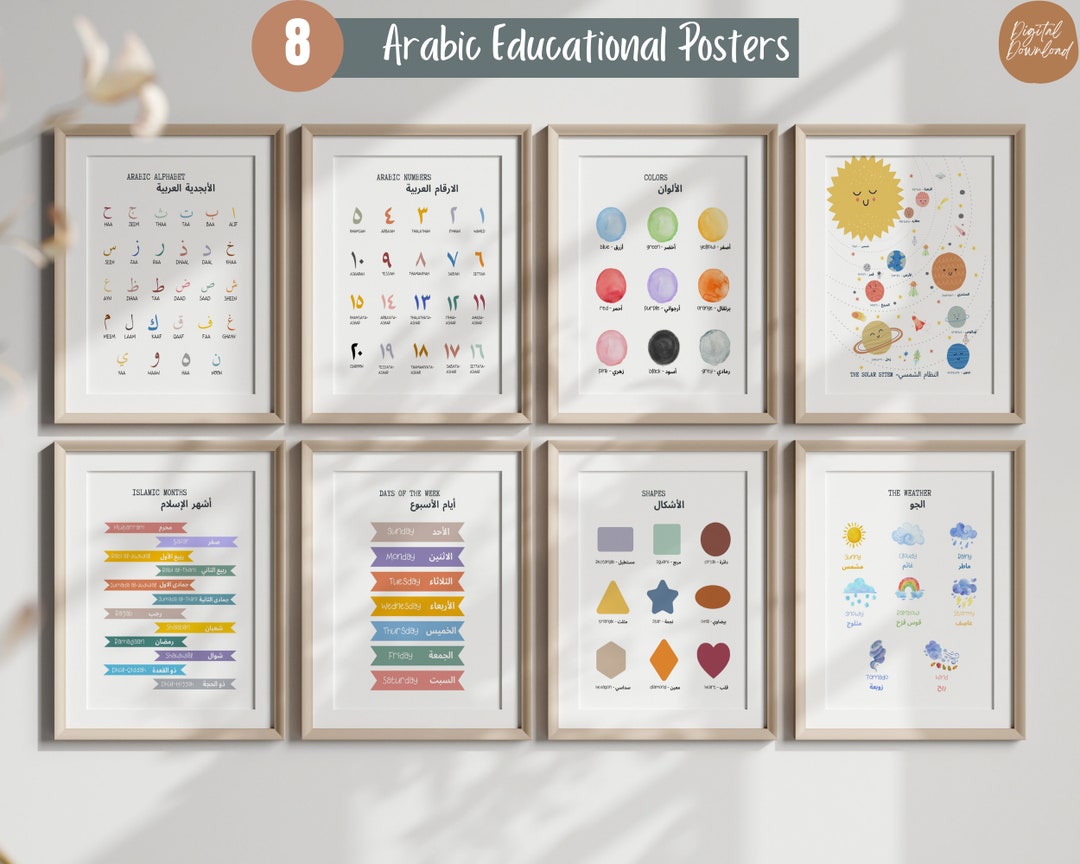 Set of 8 Arabic Educational Prints | Islamic Homeschool Posters ...