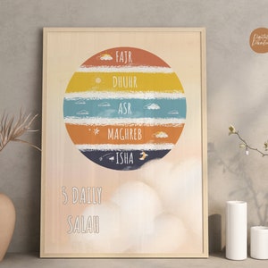 Daily Prayers Print, 5 Daily Salah Poster, Islamic Nursery Decor ...