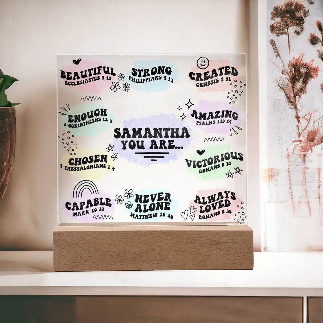 Personalized Bible Affirmations Sign, Bible Verse LED Light ...