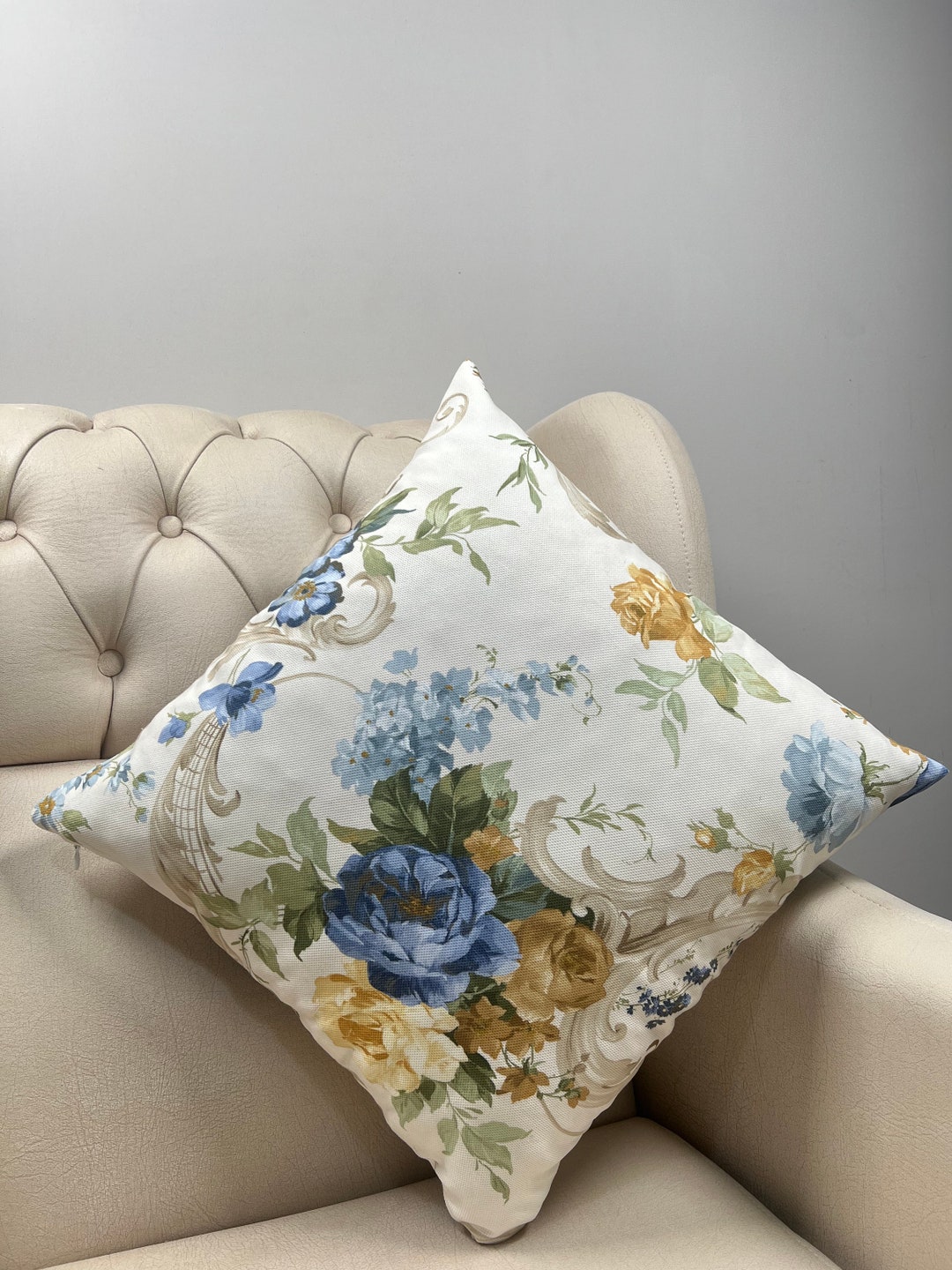 Blue Rose Pillow Cover, Floral Pillow, Decorative Pillow for Couch ...