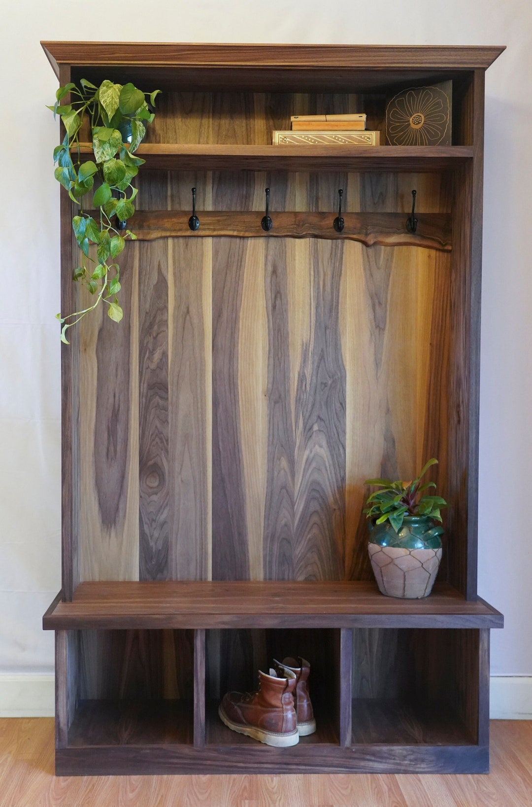 Black Walnut Hall Tree With Live Edge Accent | Entryway Furniture - Etsy