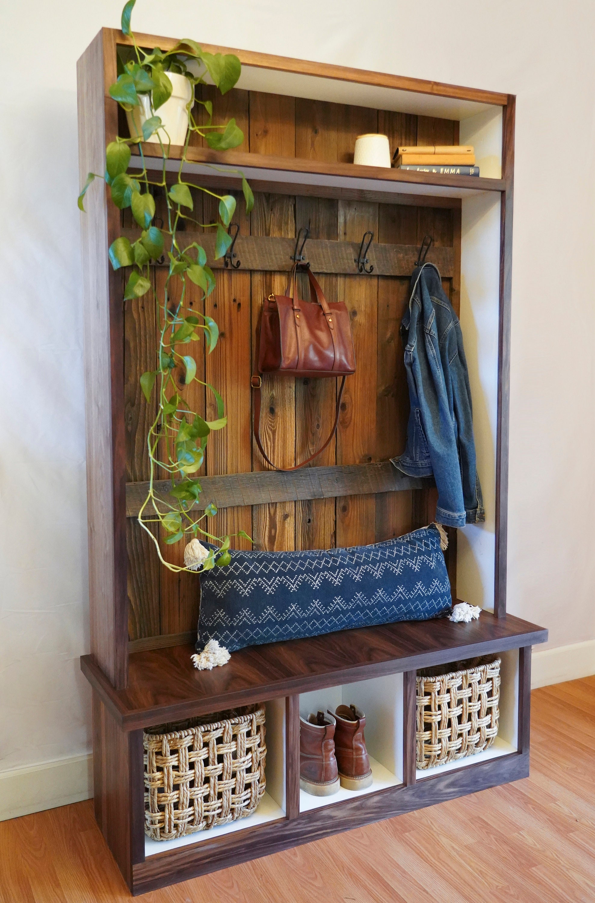 Reclaimed Barn Wood Hall Tree | Mudroom/entry/laundry/hall Organizer ...