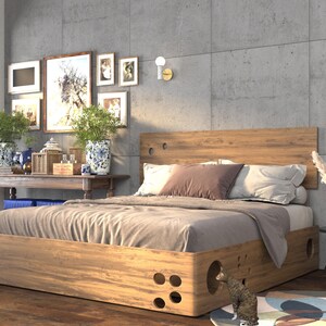 Cat Maze Wood Bed Frame - Available in Queen, King, Double, and Cal ...