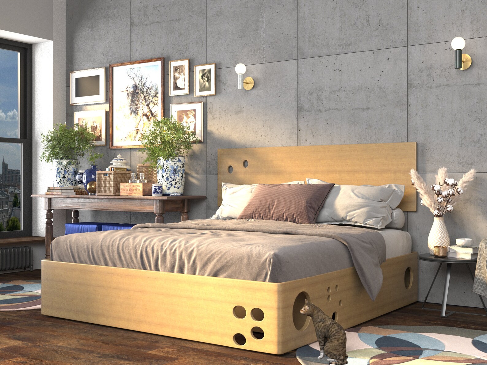 Cat Maze Wood Bed Frame - Available in Queen, King, Double, and Cal ...