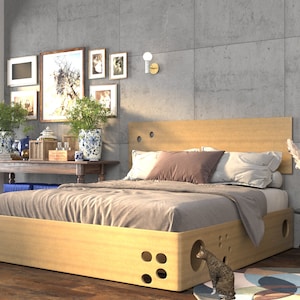 Cat Maze Wood Bed Frame - Available in Queen, King, Double, and Cal ...