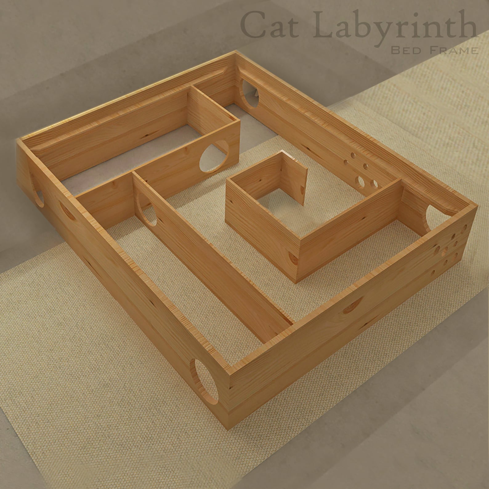 Cat Maze Wood Bed Frame - Available in Queen, King, Double, and Cal ...