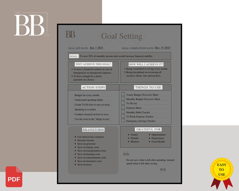 Goal Setting Template | Goal Planner Printable | Goal Tracker | Goal ...