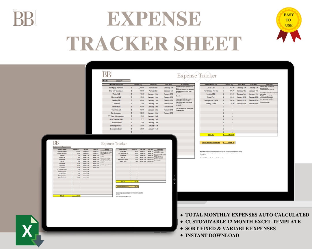 Expense Tracker Sheet | Excel Template Form | Personal Finance ...